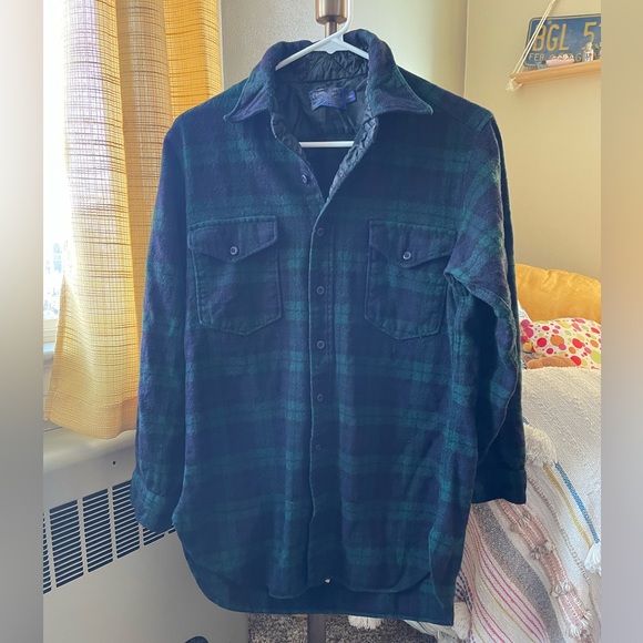 Pendleton | Tops | Vintage Pendleton Wool Green And Navy Plaid Button Down | Poshmark